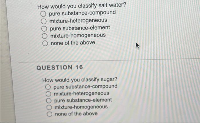 Solved How would you classify salt water? pure | Chegg.com