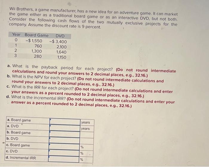 Solved Wii Brothers, a game manufacturer, has a new idea for | Chegg.com