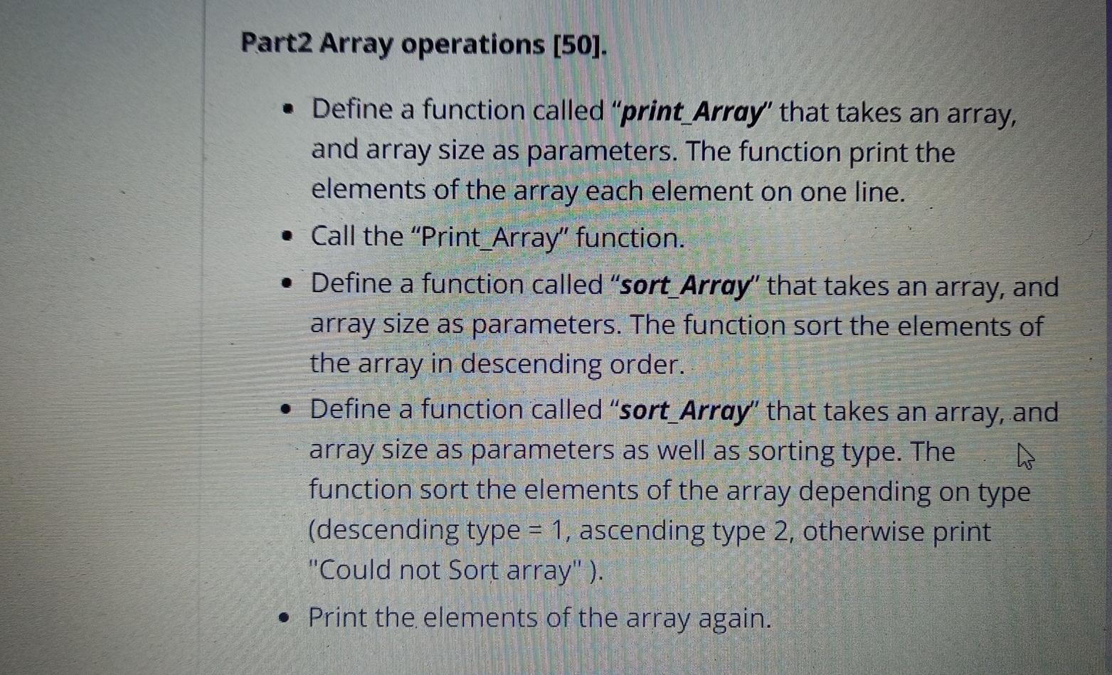 Solved Part2 Array operations [50]. • Define a function | Chegg.com