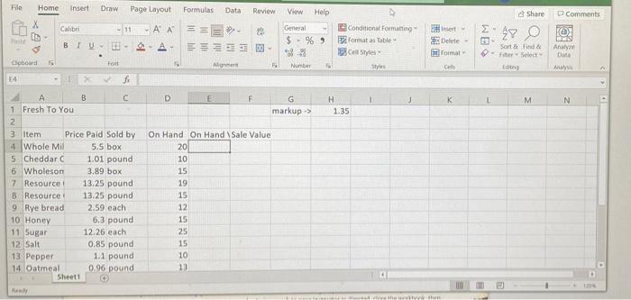 Solved File Home Insert Draw Page Layout Formulas Data | Chegg.com