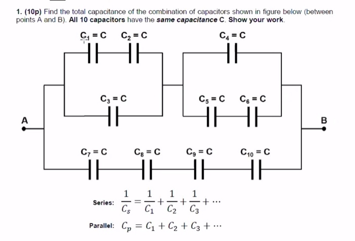 Solved 1. (10p) Find the total capacitance of the | Chegg.com