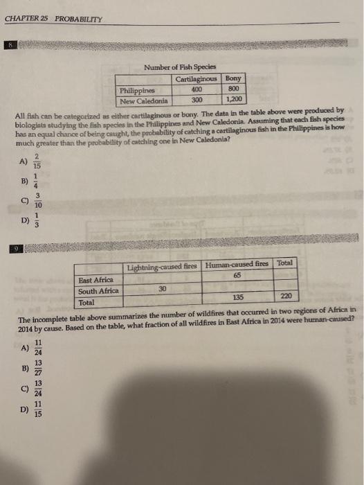 Solved CHAPTER 25 PROBABILITY Number of Fish Species | Chegg.com