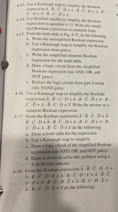 4-13. Use a Karnaugh map to simplify the Boolean | Chegg.com