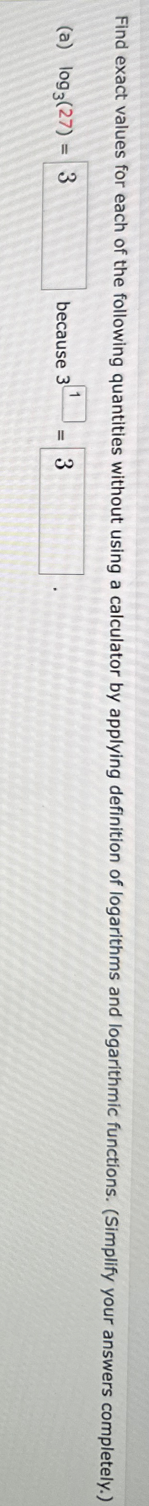 Solved Find exact values for each of the following | Chegg.com