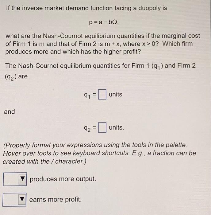 Solved If the inverse market demand function facing a | Chegg.com