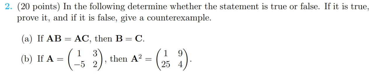 Solved (20 ﻿points) ﻿In the following determine whether the | Chegg.com