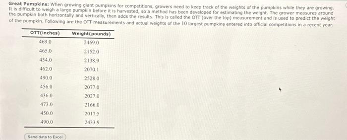 Solved If two pumpkins differ in OTT by 8 inches, by how | Chegg.com