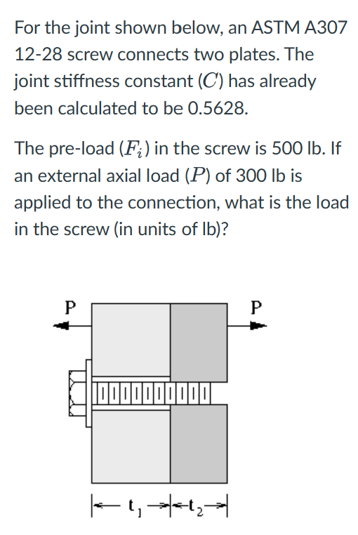 Solved For the joint shown below, an ASTM A30712-28 ﻿screw | Chegg.com
