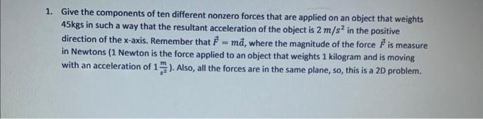 Solved 1. Give the components of ten different nonzero | Chegg.com
