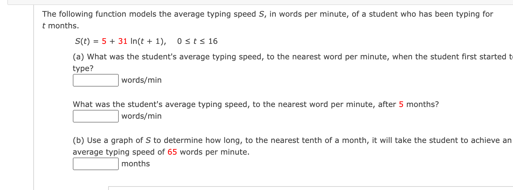 Solved The following function models the average typing | Chegg.com