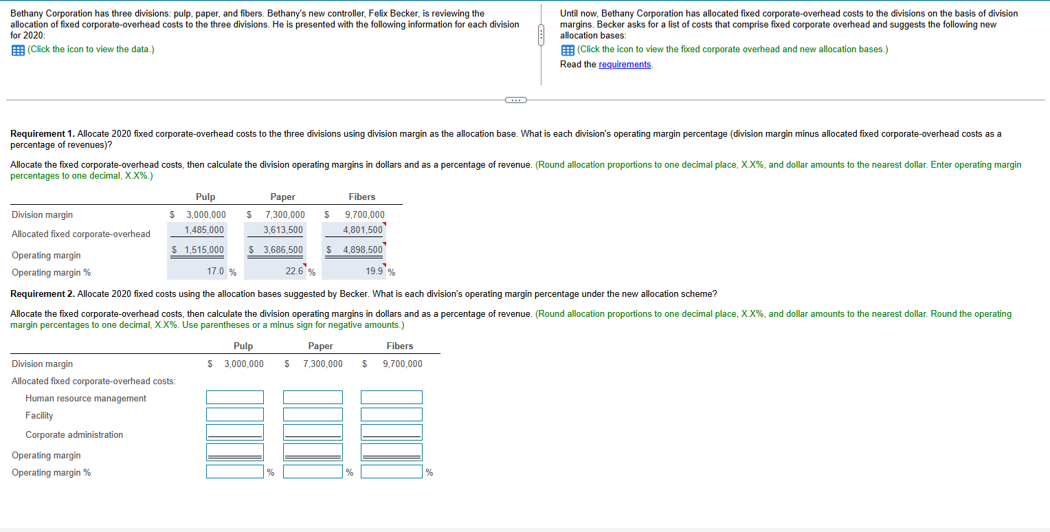 Solved 2. ﻿Allocate 2020 ﻿fixed costs using the allocation | Chegg.com
