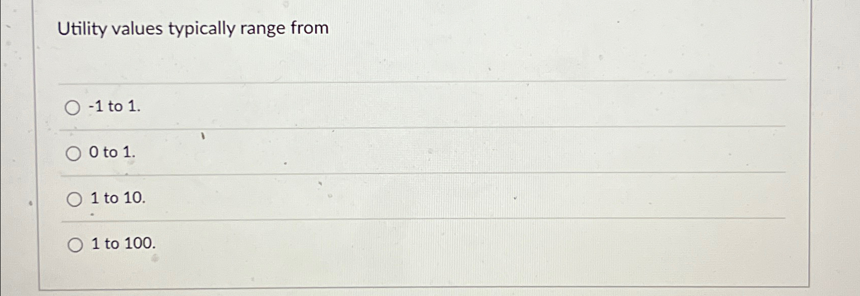 Solved Utility values typically range from-1 ﻿to 1 .0 ﻿to | Chegg.com