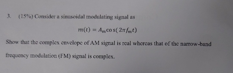 Solved (15%) ﻿Consider a sinusoidal modulating signal | Chegg.com