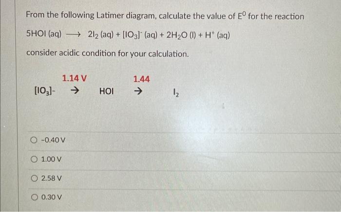 Solved Using the following Latimer diagram at pH=0, | Chegg.com