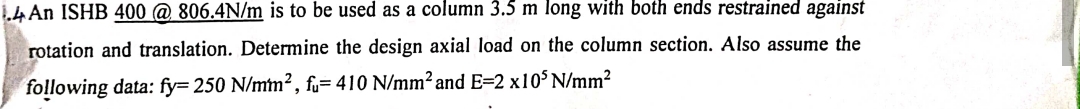 1.4An ISHB 400@806.4Nm ﻿is to be used as a column | Chegg.com