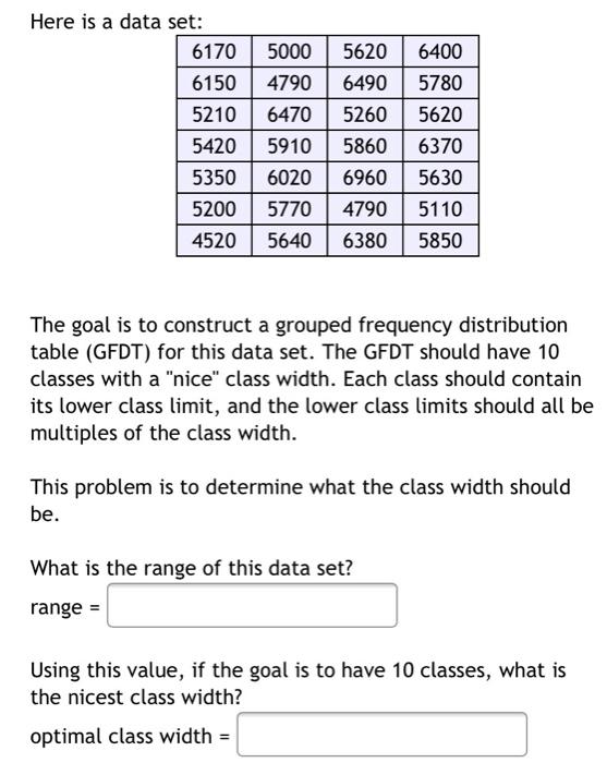 Solved Here is a data set: The goal is to construct a | Chegg.com