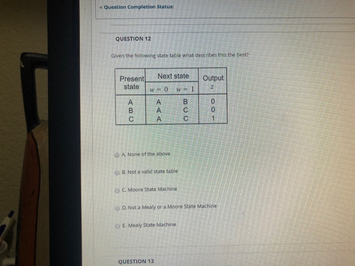 Solved Question Completion Status: QUESTION 12 Given the | Chegg.com