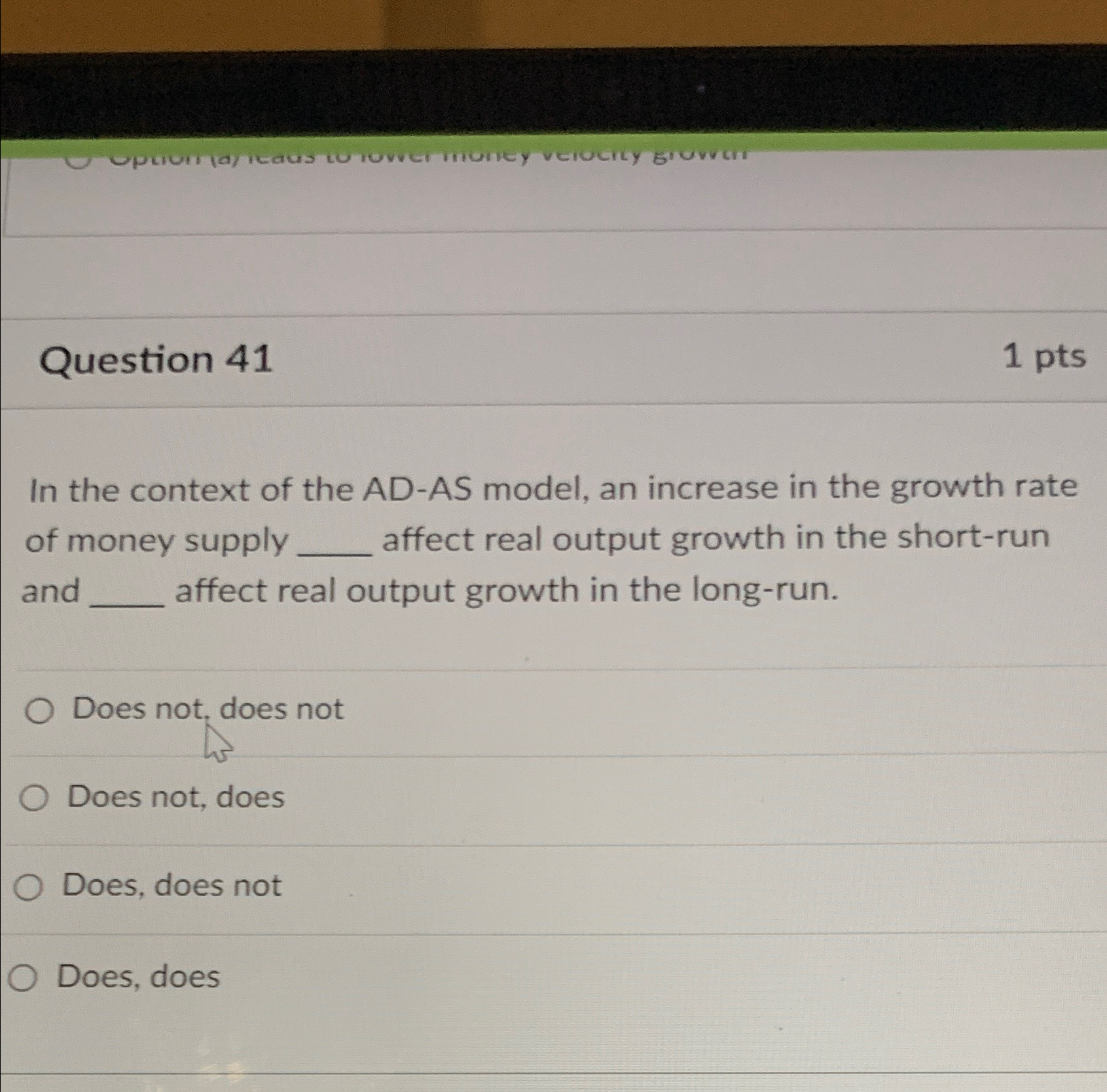Solved Question 411 ﻿ptsIn the context of the AD-AS model, | Chegg.com