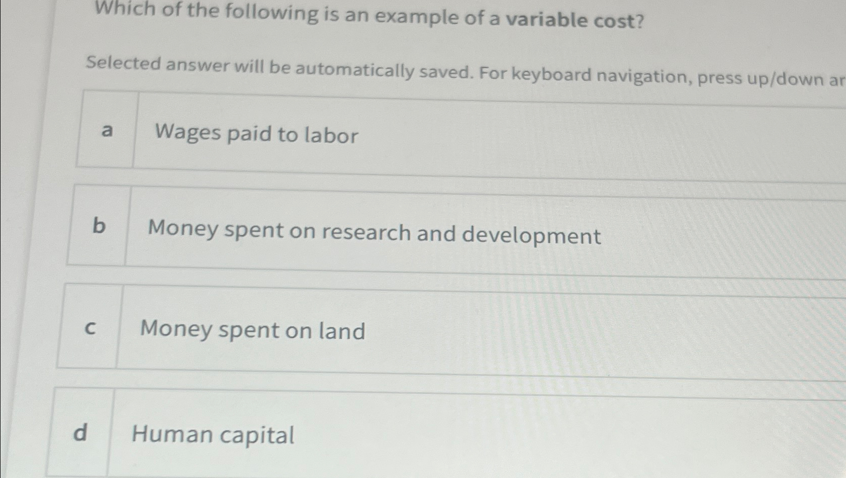 Solved Which of the following is an example of a variable | Chegg.com