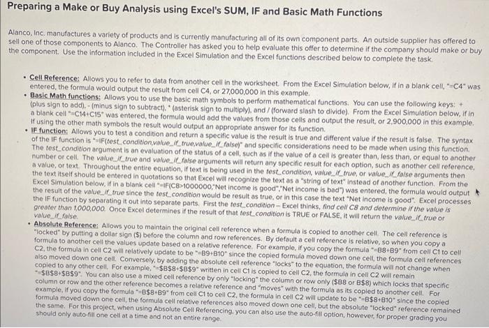 Solved Teparing a Make or Buy Analysis using Excel's SUM, IF | Chegg.com