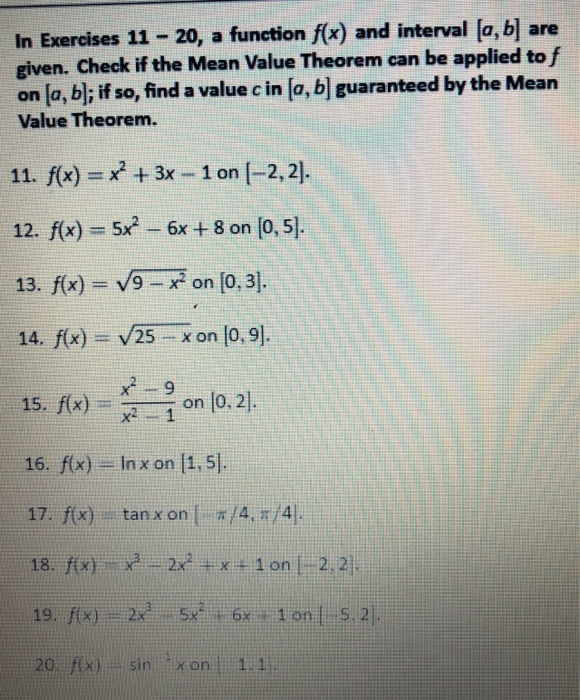 Solved In Exercises 11 - 20, a function f(x) and interval | Chegg.com