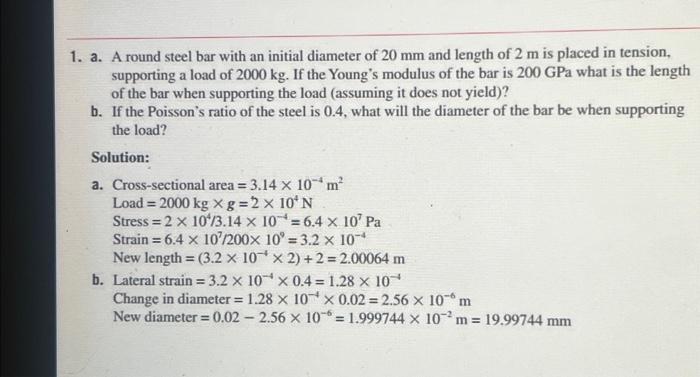 Solved 1. a. A round steel bar with an initial diameter of | Chegg.com