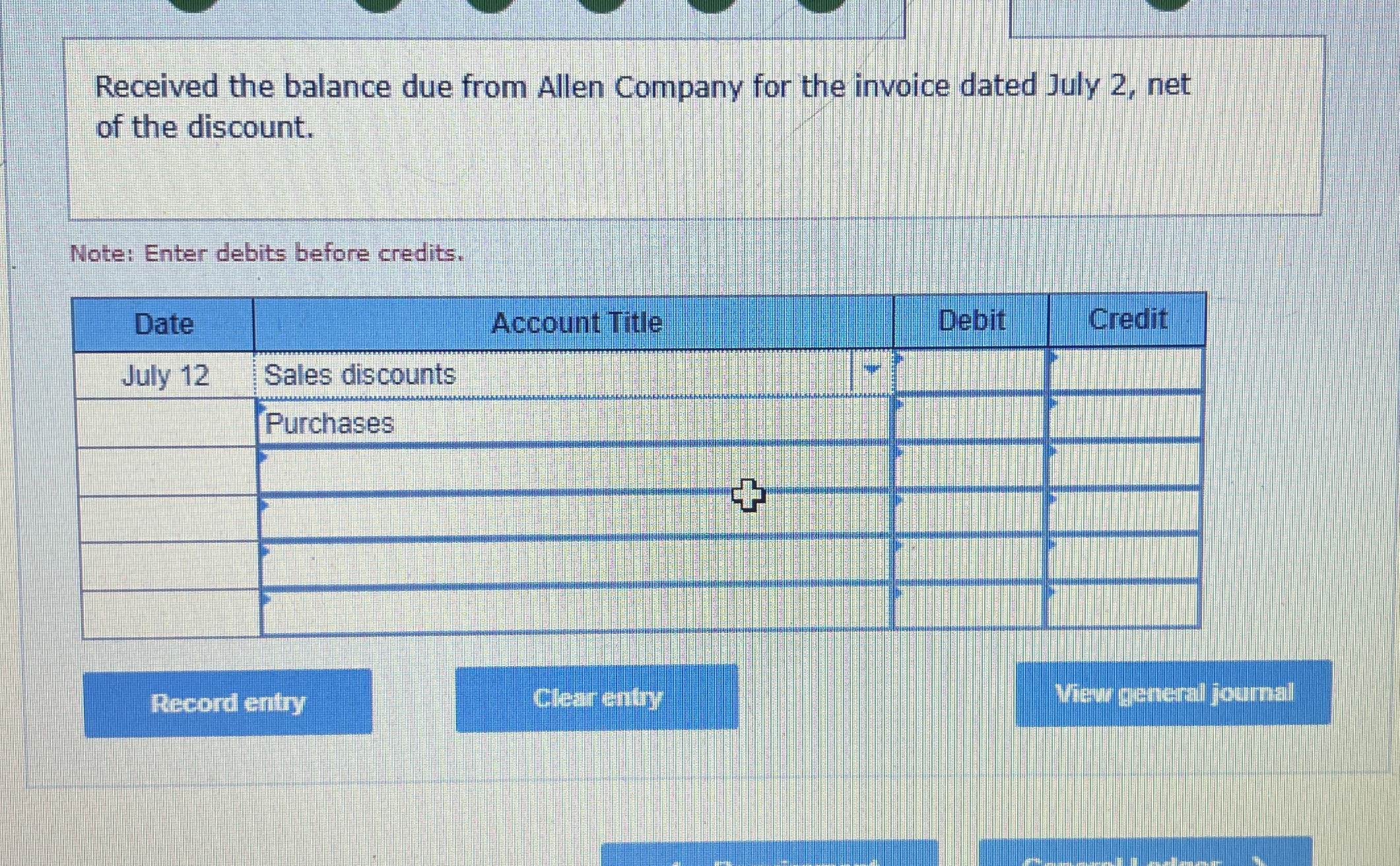 Received the balance due from Allen Company for the | Chegg.com