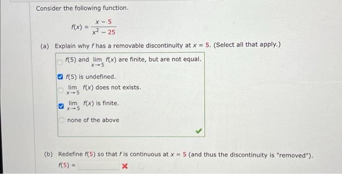 Solved Consider the following function. f(x)= = X-5 x2 1 25 | Chegg.com