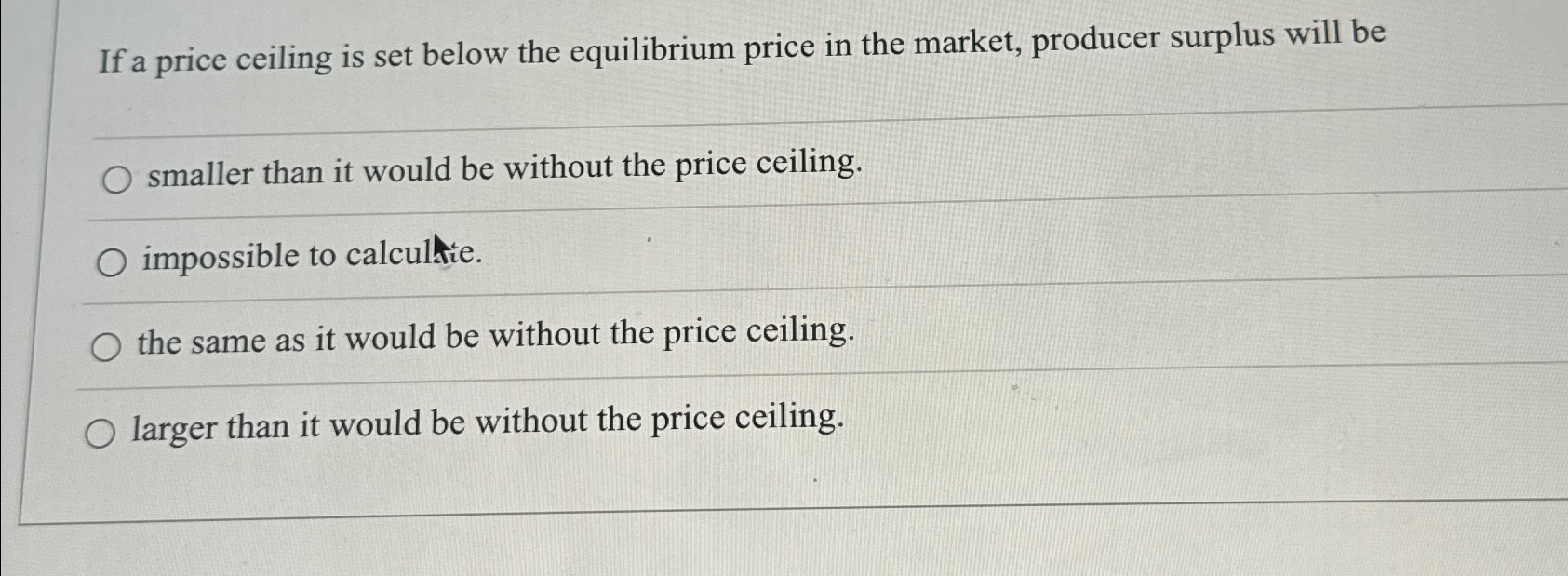 Solved If a price ceiling is set below the equilibrium price | Chegg.com