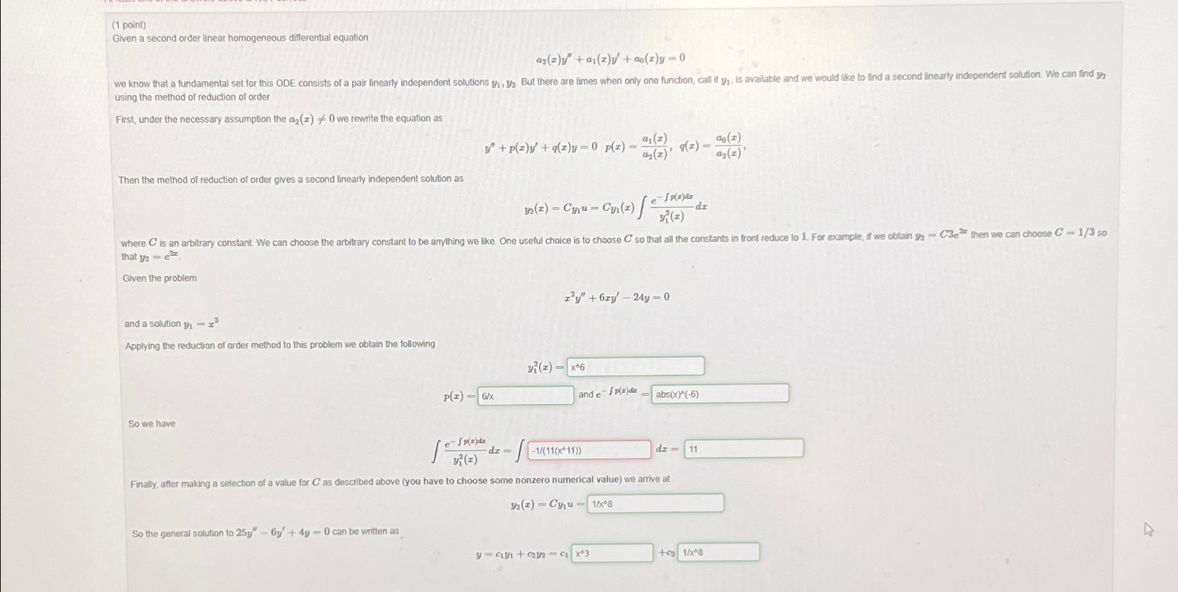 Solved 1 ﻿pointgiven A Second Order Linear Homogeneous 0378