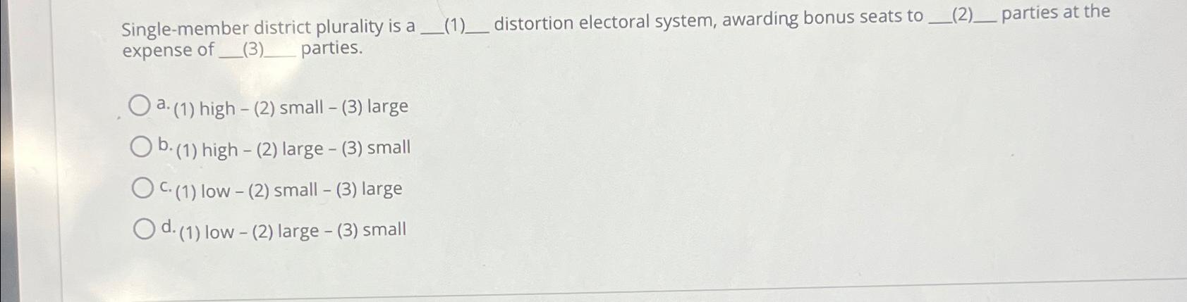 Solved Single Member District Plurality Is A Distortion 2238