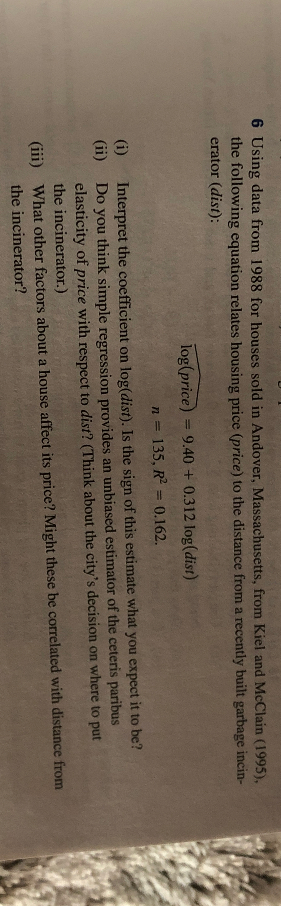 Solved 6 ﻿Using data from 1988 ﻿for houses sold in Andover, | Chegg.com