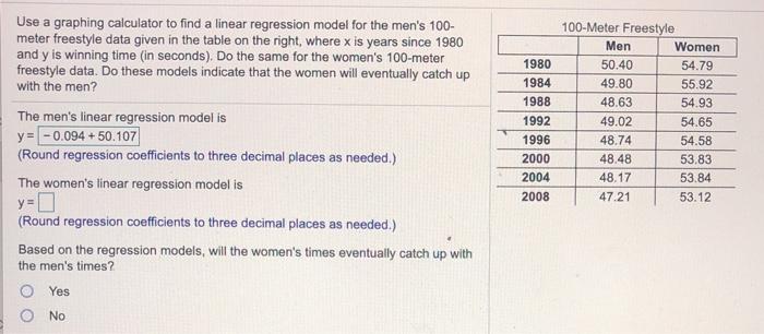 Solved Use a graphing calculator to find a linear regression | Chegg.com