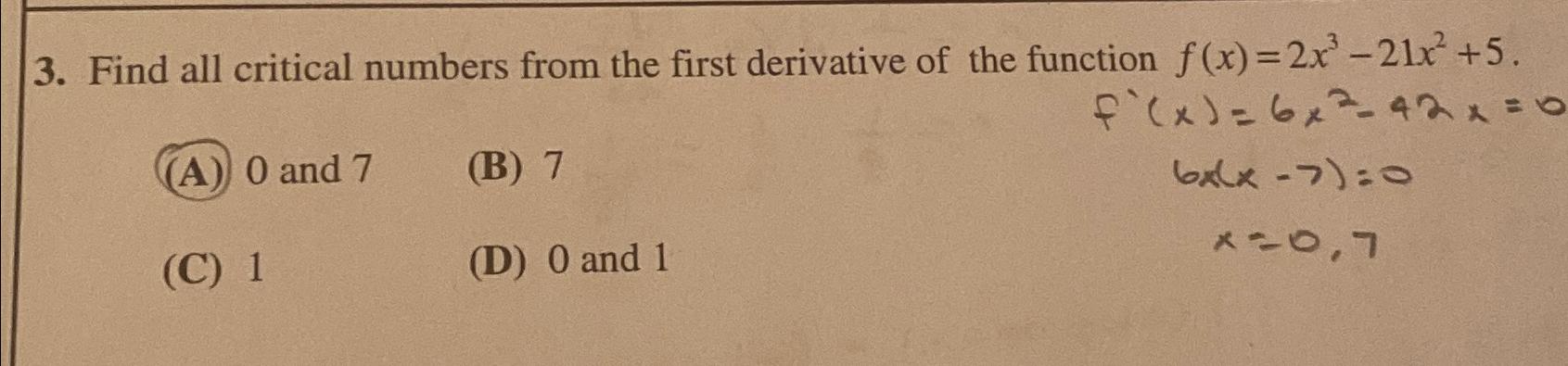Solved Find all critical numbers from the first derivative | Chegg.com