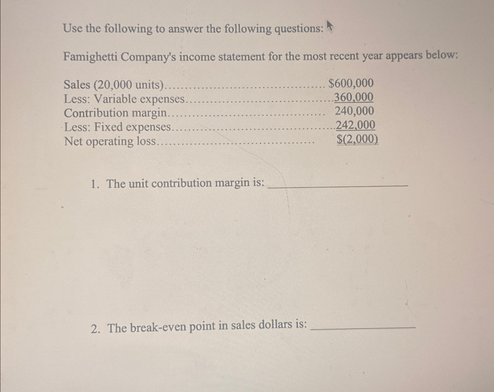 Solved Use the following to answer the following | Chegg.com