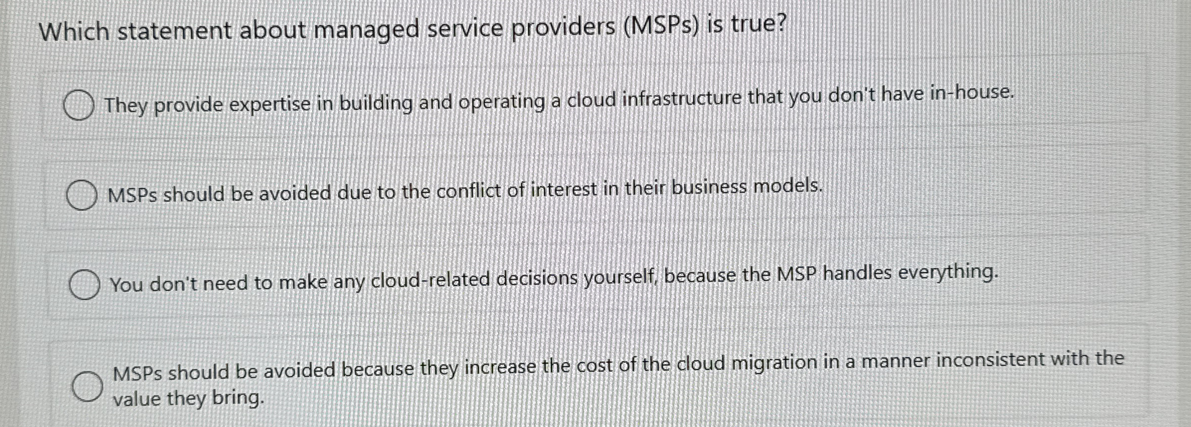 Solved Which statement about managed service providers | Chegg.com
