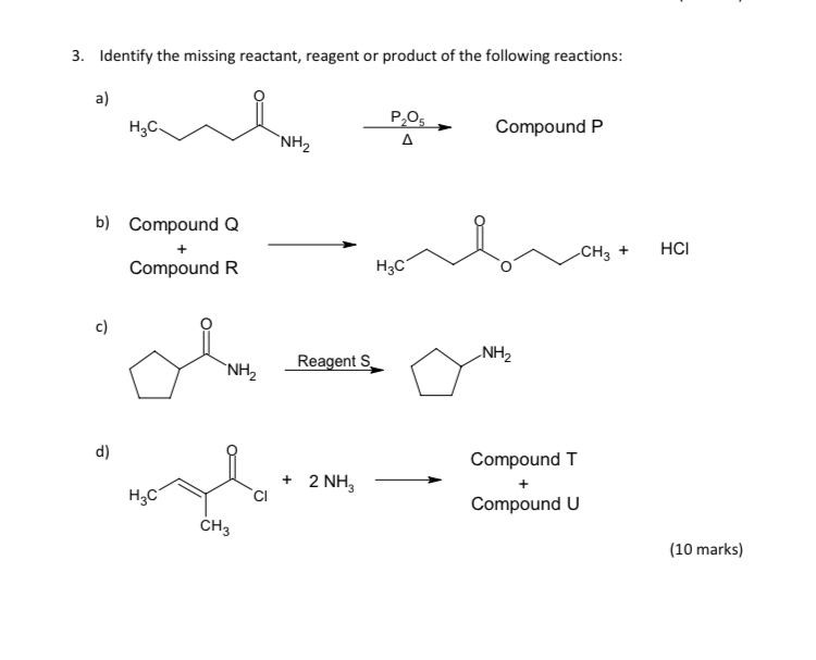 Solved 3. Identify the missing reactant, reagent or product | Chegg.com