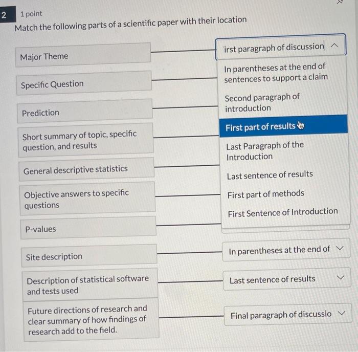 Solved Match the correct parts of a scientific paper eith | Chegg.com