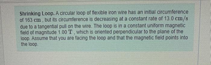 Solved Shrinking Loop. A circular loop of flexible iron wire | Chegg.com