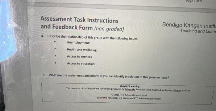Assessment Task Instructions and Feedback Form | Chegg.com