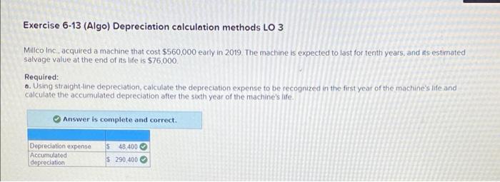 Solved Exercise 6-13 (Algo) Depreciation calculation methods | Chegg.com