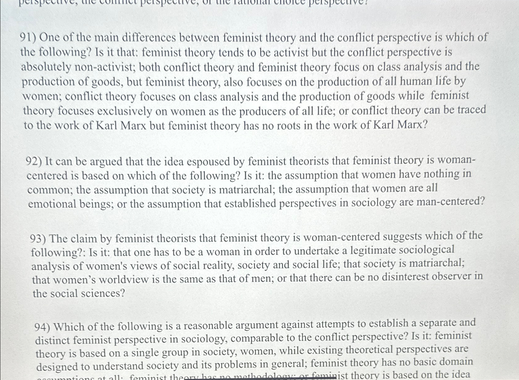 Solved One of the main differences between feminist theory | Chegg.com