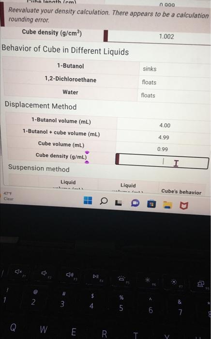 Reevaluate your density calculation. There appears to | Chegg.com