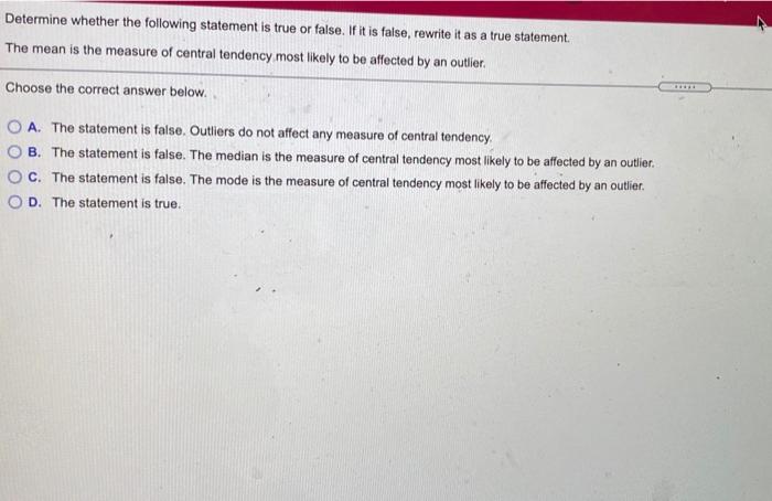 Solved Determine whether the following statement is true or | Chegg.com Solved Determine whether the following statement is true or | Chegg.com