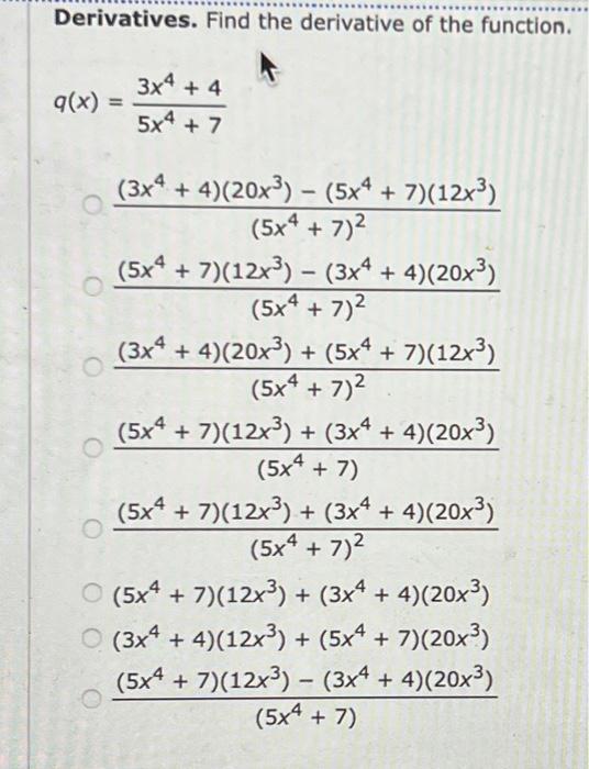 Solved Derivatives. Find the derivative of the function. | Chegg.com