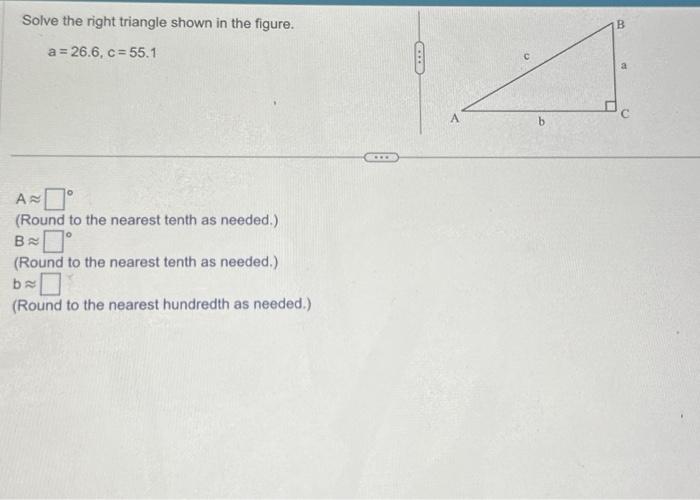 Solved Solve the right triangle shown in the figure. | Chegg.com