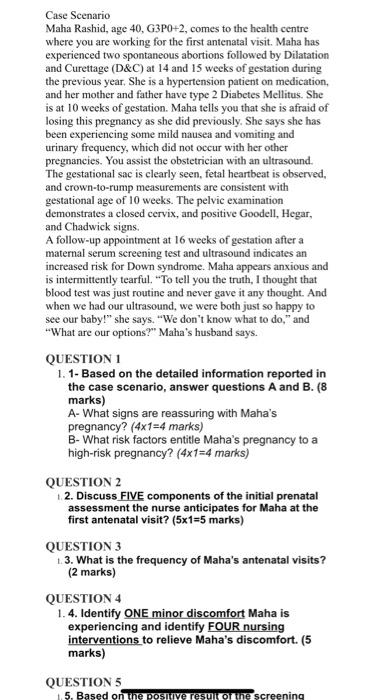Solved Case Scenario Maha Rashid, age 40, G3P0+2, comes to | Chegg.com