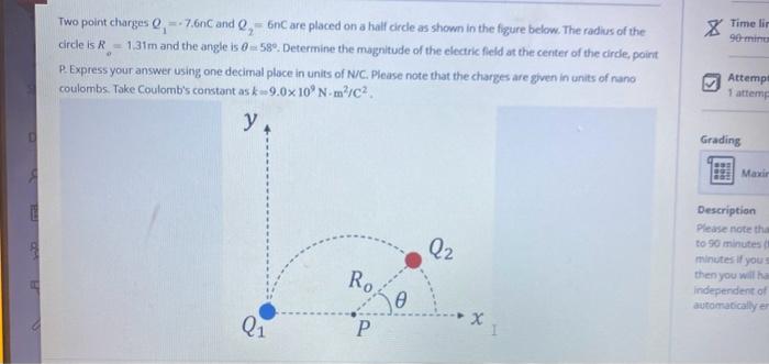 Solved Two point charges Q1=−7.6nC and Q2=6 nC are placed on | Chegg.com