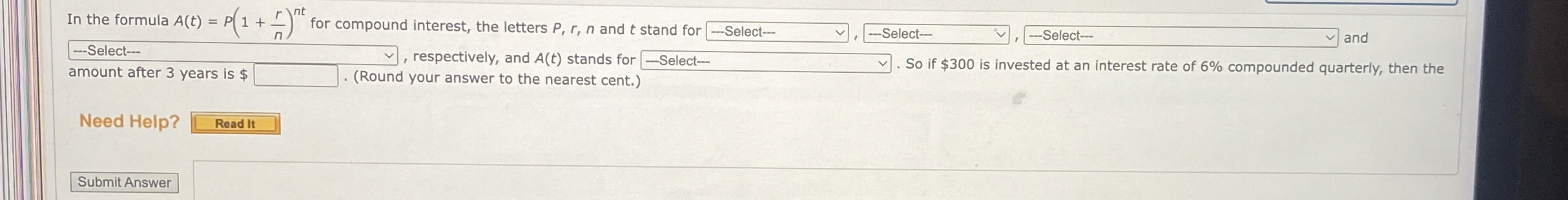 Solved In the formula A(t)=P(1+rn)nt ﻿for compound interest, | Chegg.com