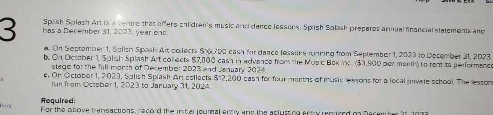 Solved Splish Splash Art is a centre that offers children's | Chegg.com